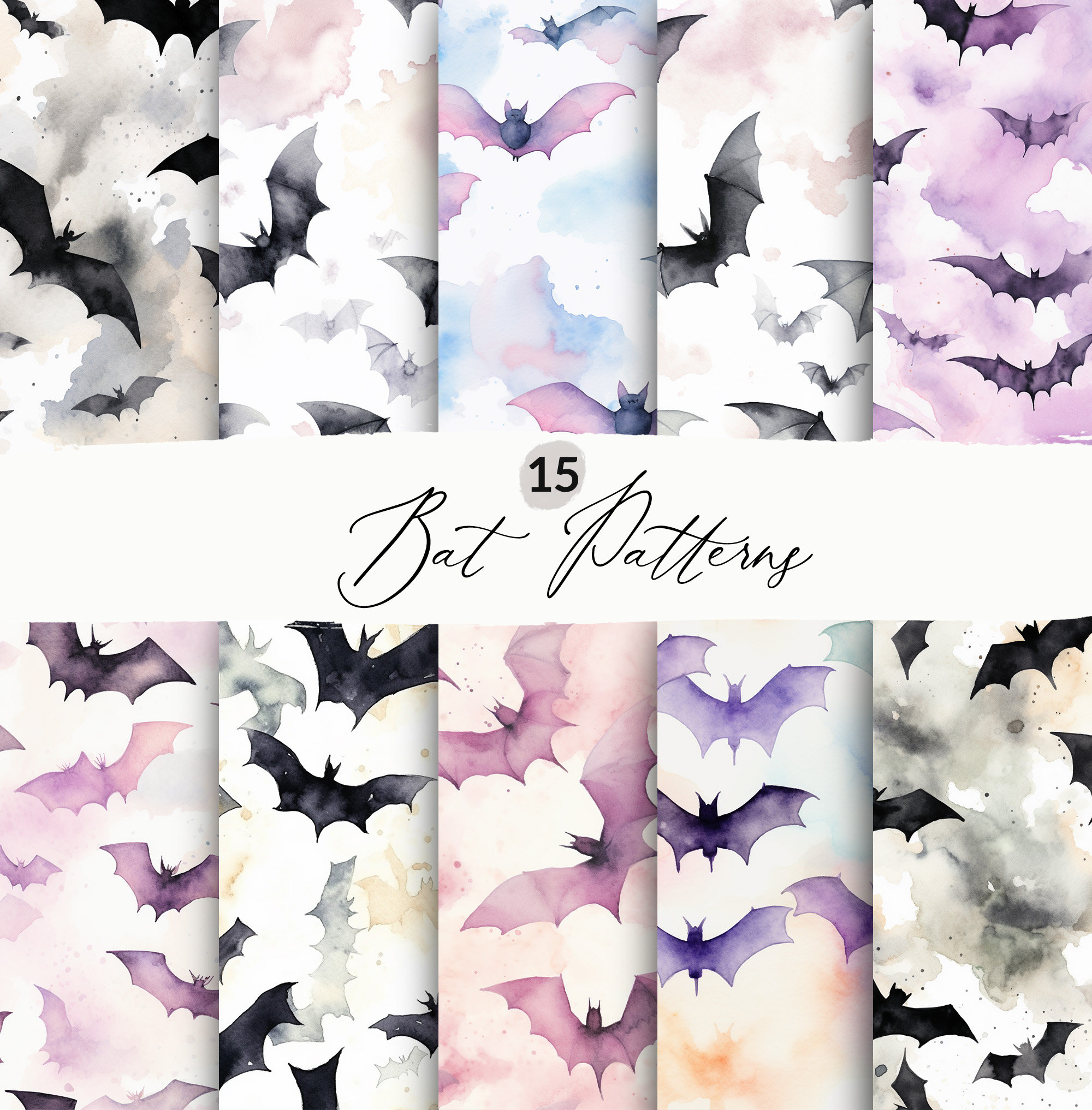 Seamless Bat Patterns, Watercolor Bats Seamless Patterns, Bats Digital ...