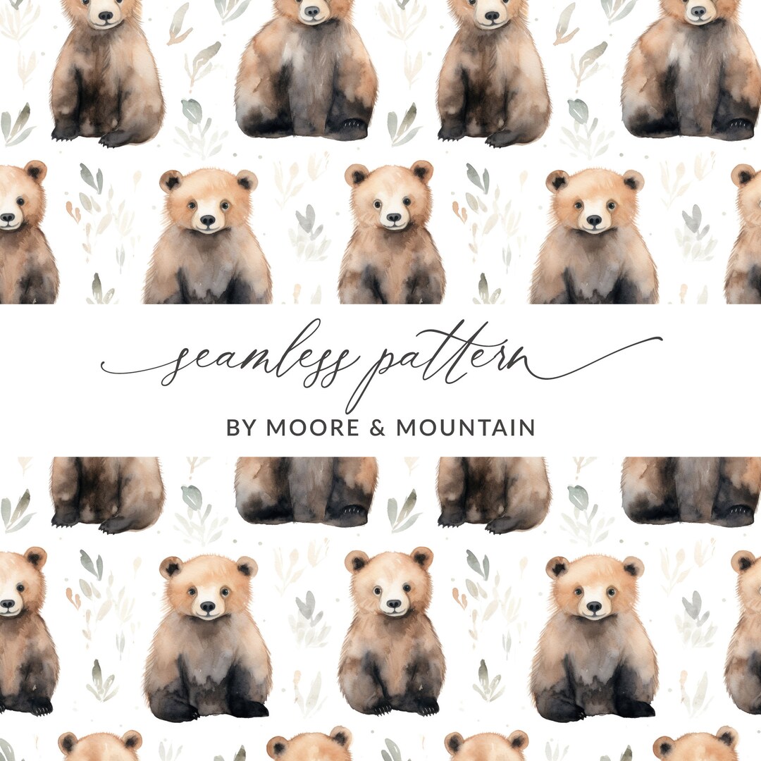 Seamless Baby Bear Pattern, Bear Cub Seamless File, Seamless File Bear ...