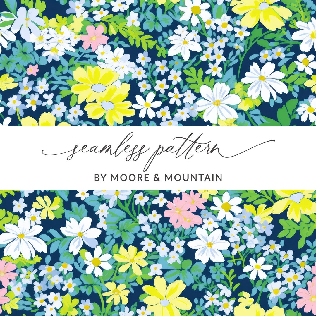 Navy and Yellow Floral Background Pattern, Repeating Flowers Background ...