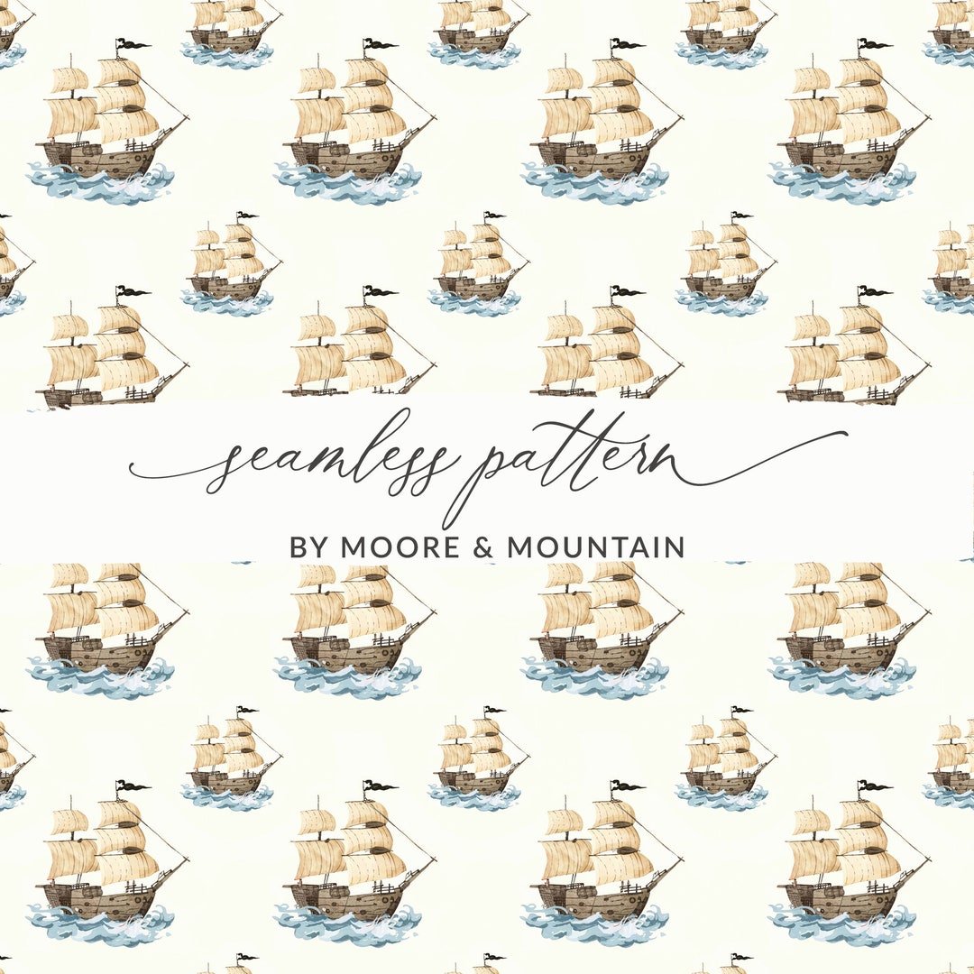Seamless Pirate Ship Background Pattern, Repeating Pirate Seamless ...