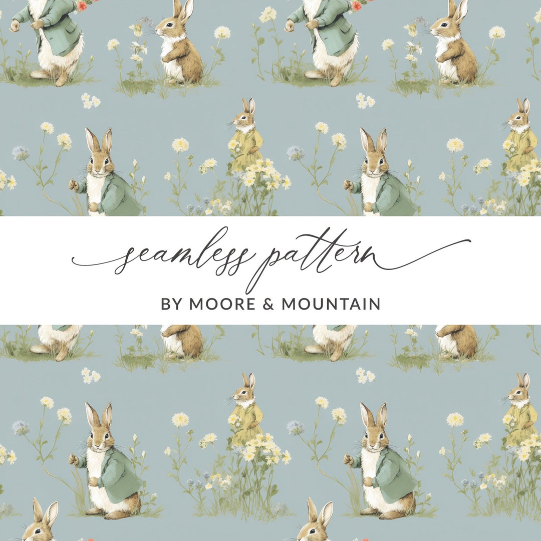 Seamless Sage Green Rabbit Background Seamless Rabbit Digital Paper ...