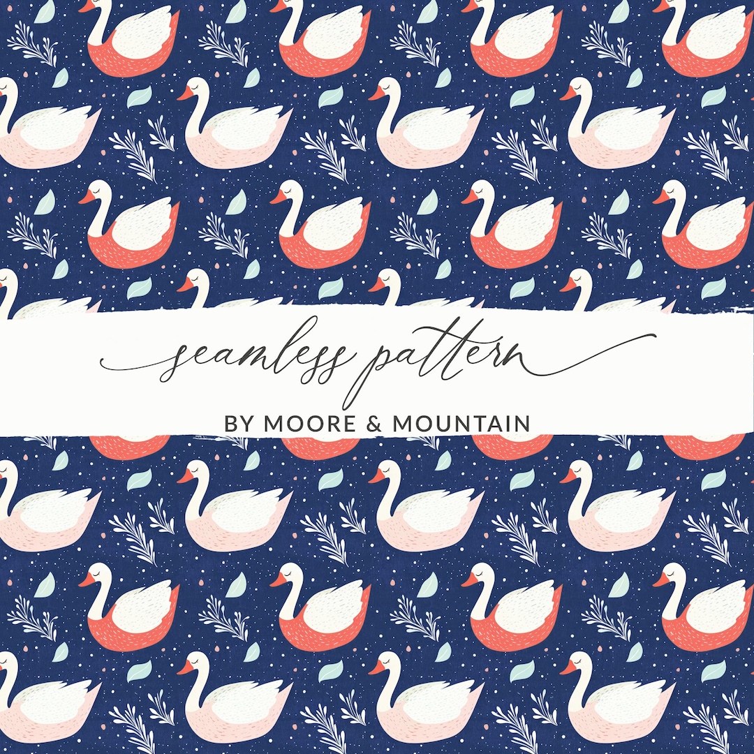 Blue Swan Seamless Background Pattern PNG Repeating Swans Illustrated ...