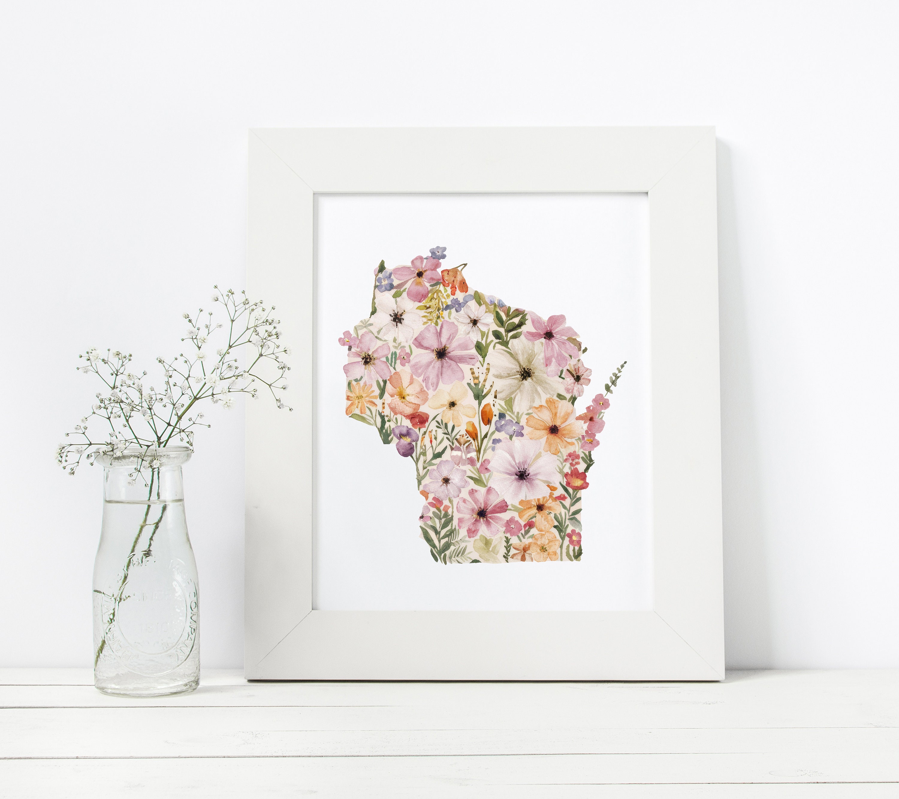 State of Wisconsin Clipart, Wisconsin State PNG, Floral Wisconsin State ...