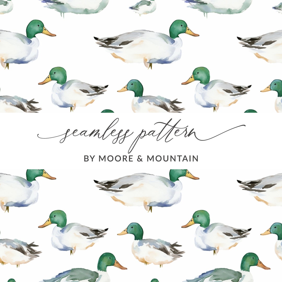 Seamless Mallard Duck Pattern Seamless Background Ducks, Watercolor Ducks Seamless Digital Paper ...