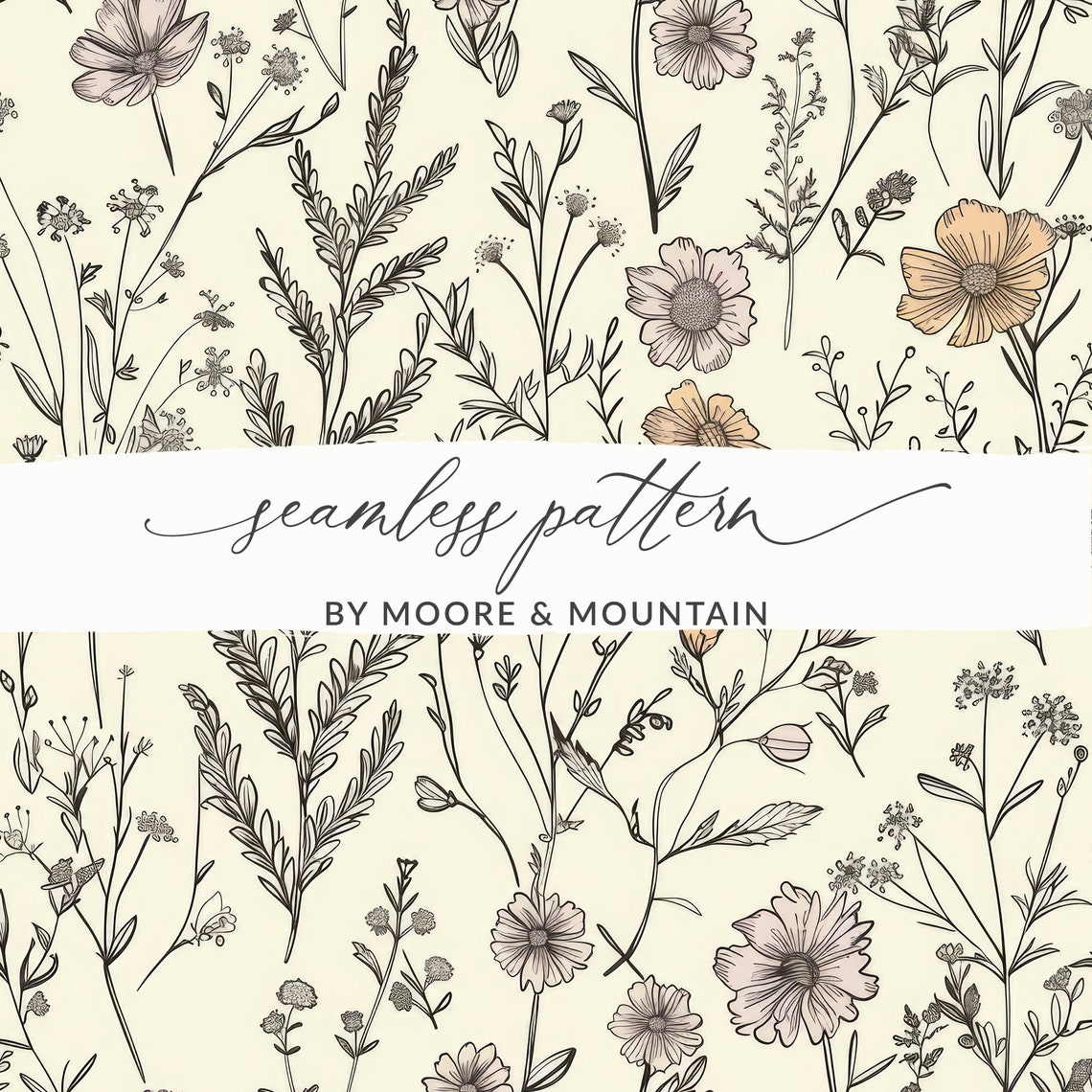 Boho Wildflower Digital Paper Pattern, Seamless Boho Wildflower ...