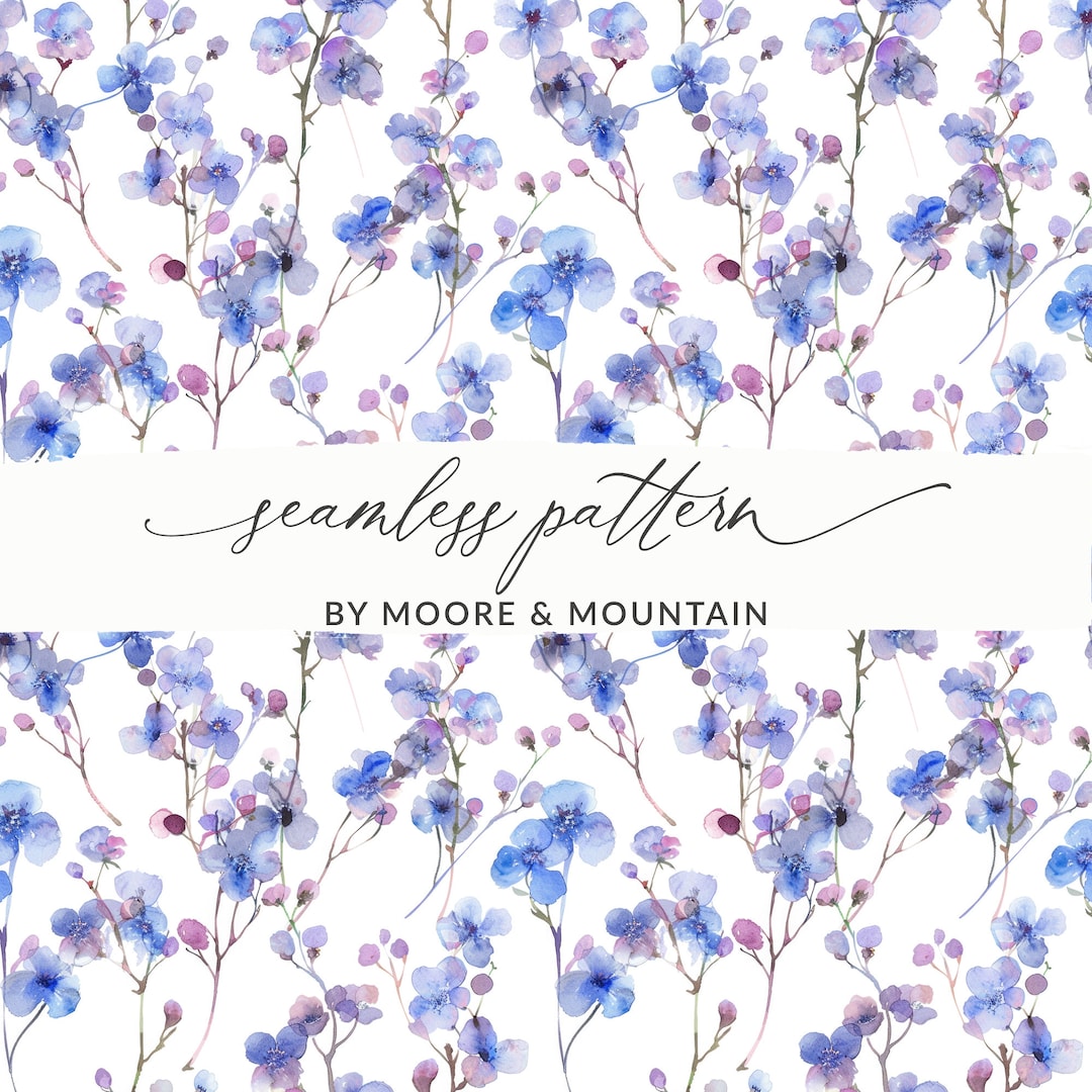 Dainty Blue Floral Branches Seamless Pattern, Blue Dainty Watercolor ...