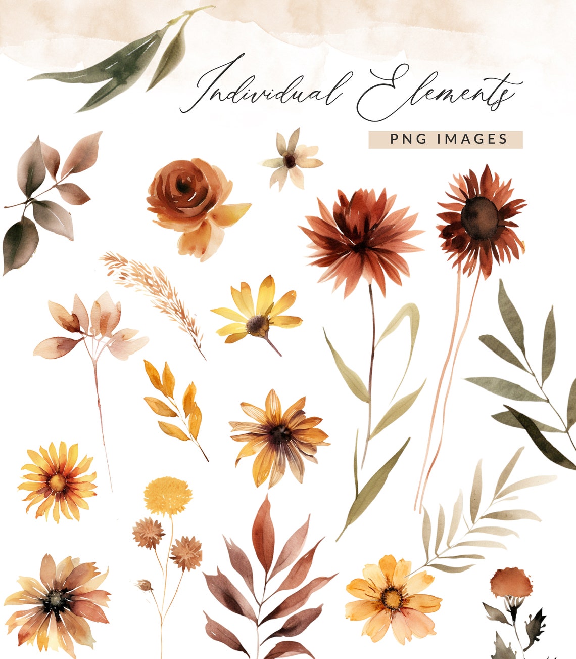 Boho Fall Wedding Clipart, Fall Floral, Fall Wedding, Sienna Flower ...