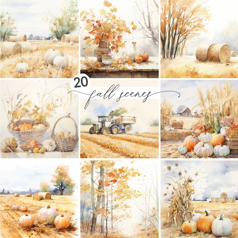 Watercolor Fall Background Clipart, Fall Background Scenes, Autumn ...