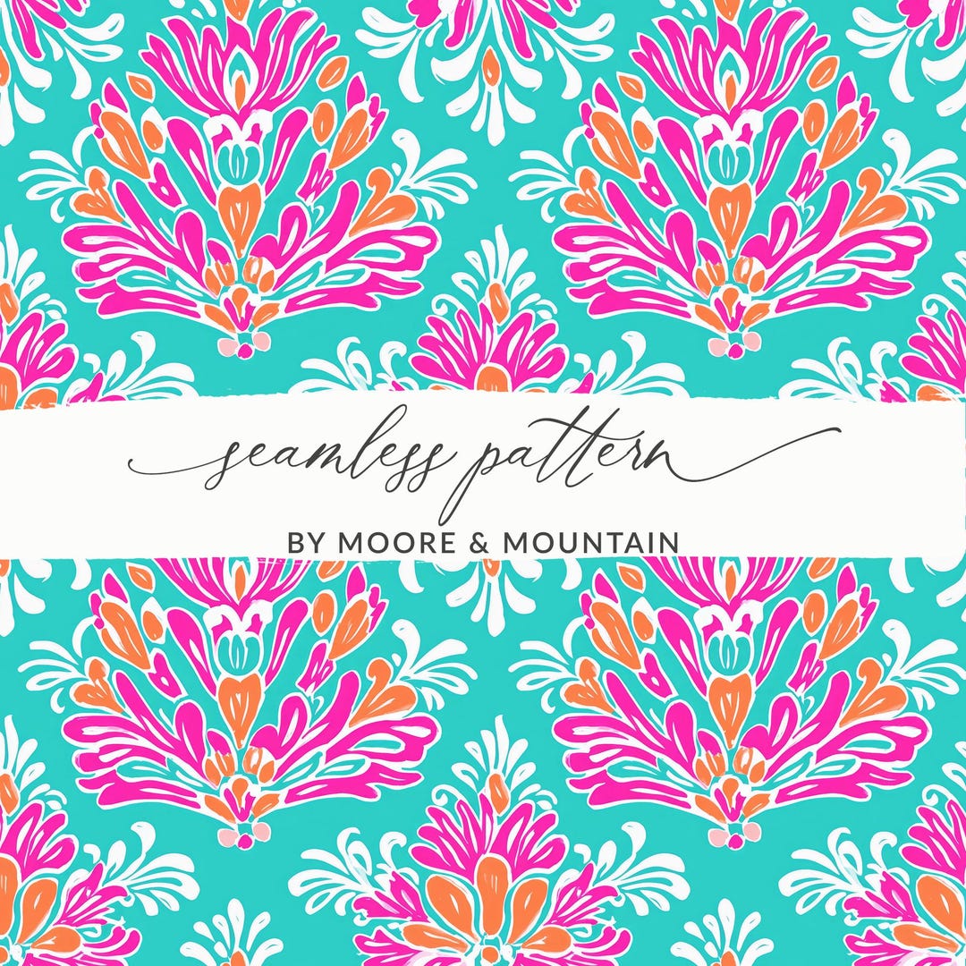 Preppy Damask Seamless Background Pattern Preppy Pink and Teal ...