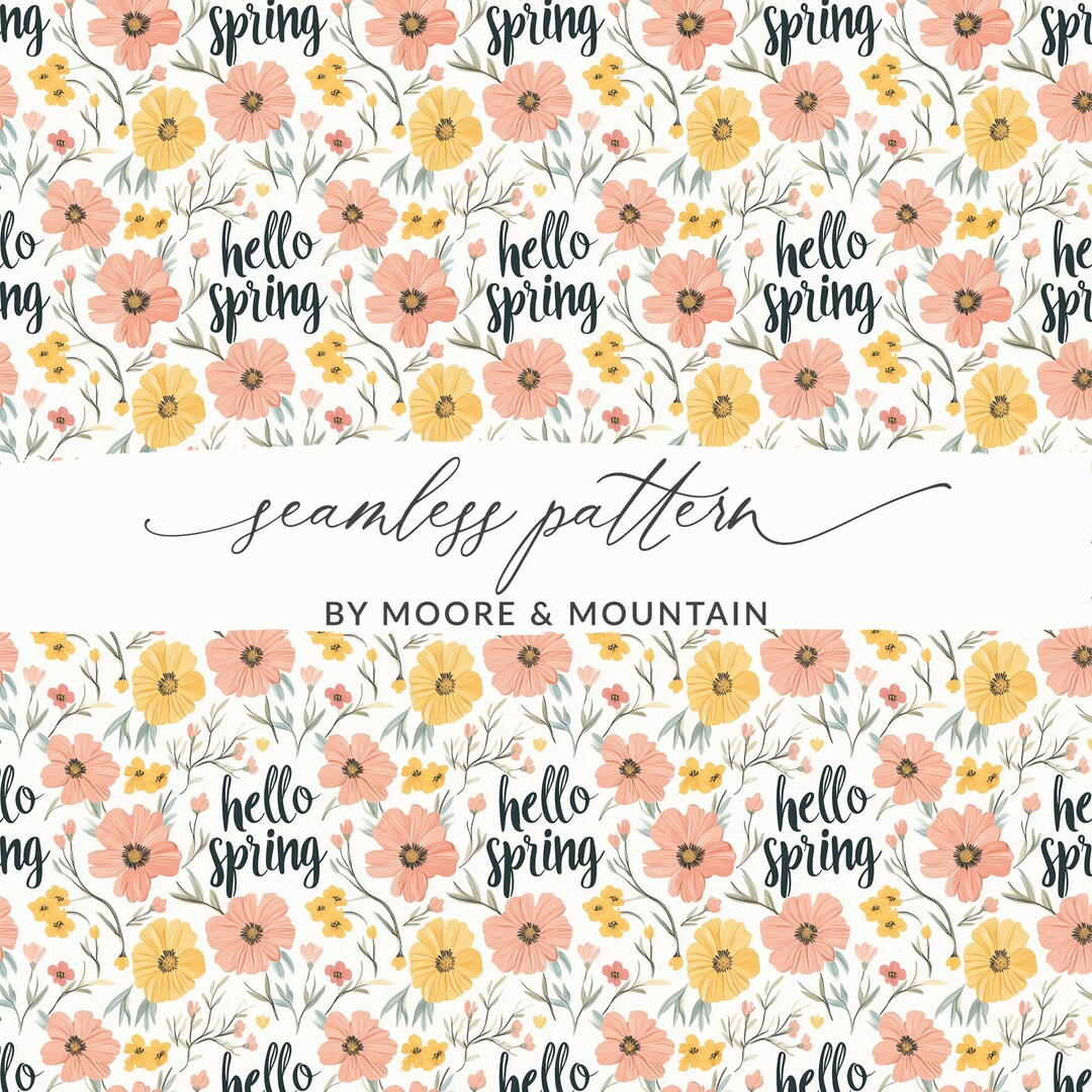 Hello Spring Seamless Background Pattern With Lettering Text Seamless ...