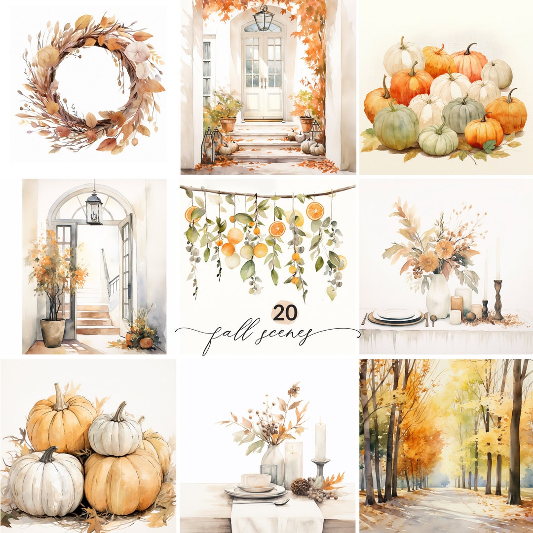 Watercolor Fall Background Scenes, Watercolor Fall Background Clipart ...
