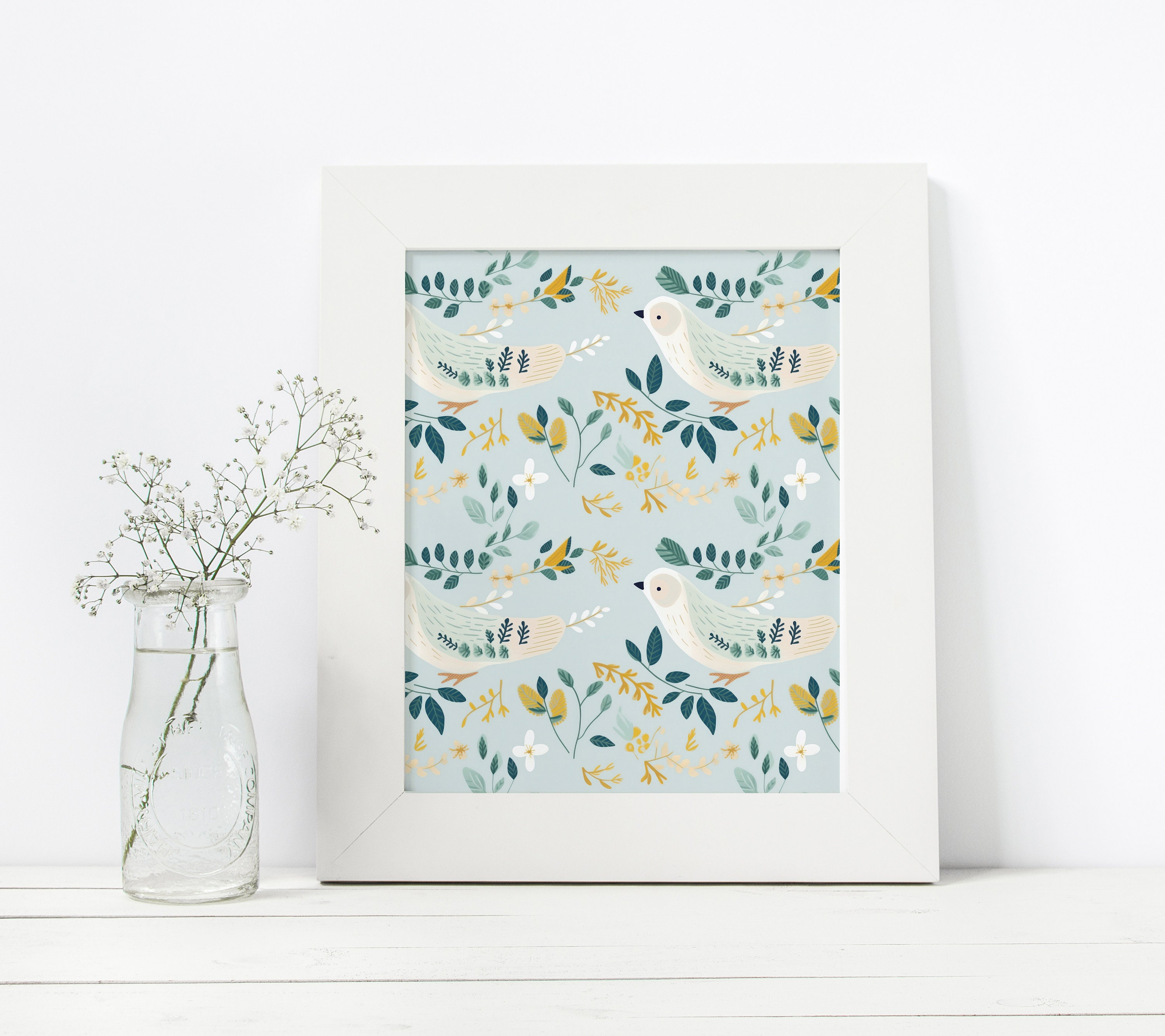 Illustrated Pastel Bird Pattern, Illustrated Bird Background, Light ...