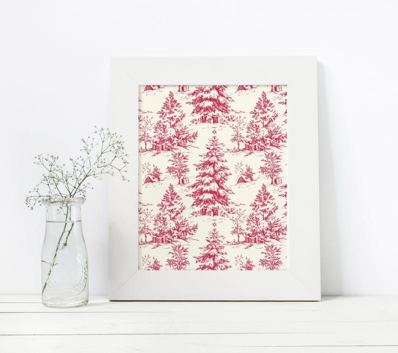 Christmas Toile De Joy Seamless Pattern Red and White Vintage Christmas ...