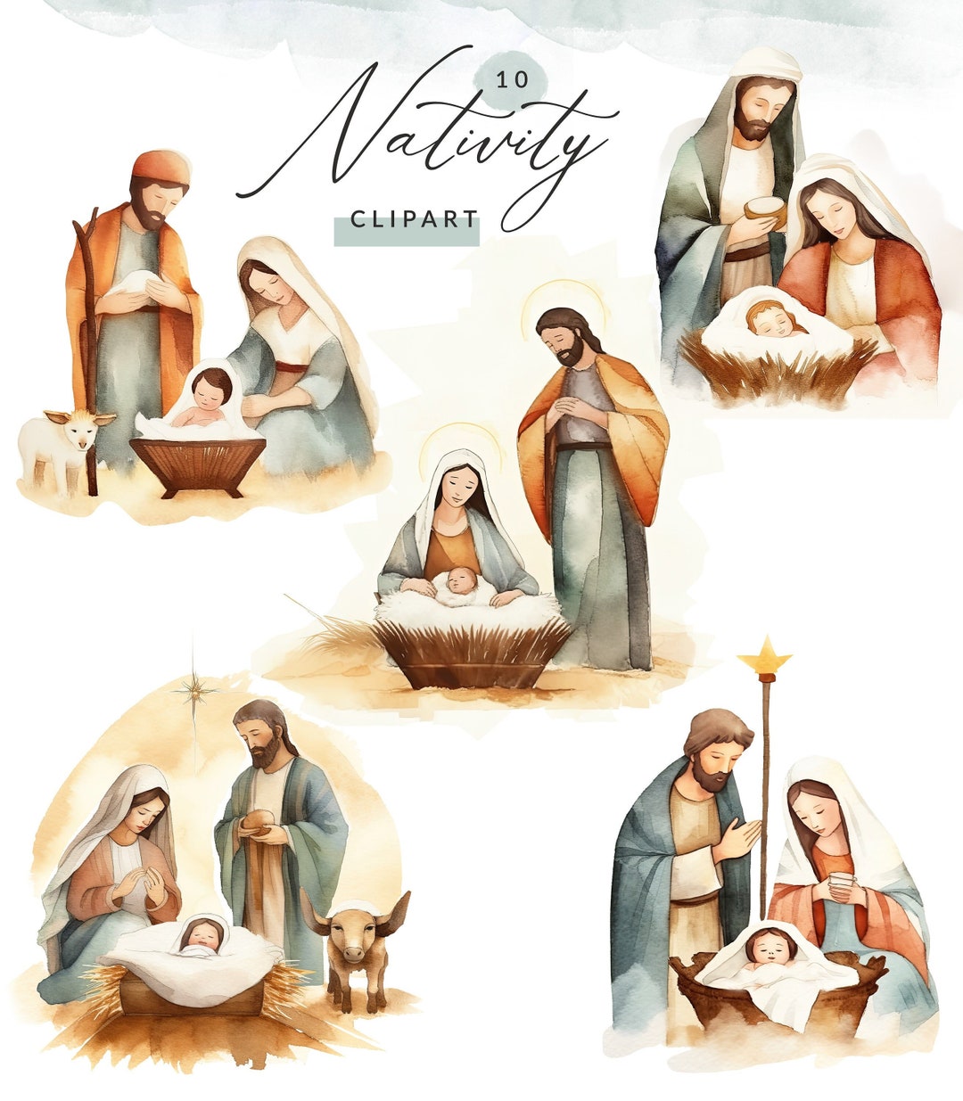Watercolor Nativity Clipart, Cute Nativity Scene PNG, Christmas ...
