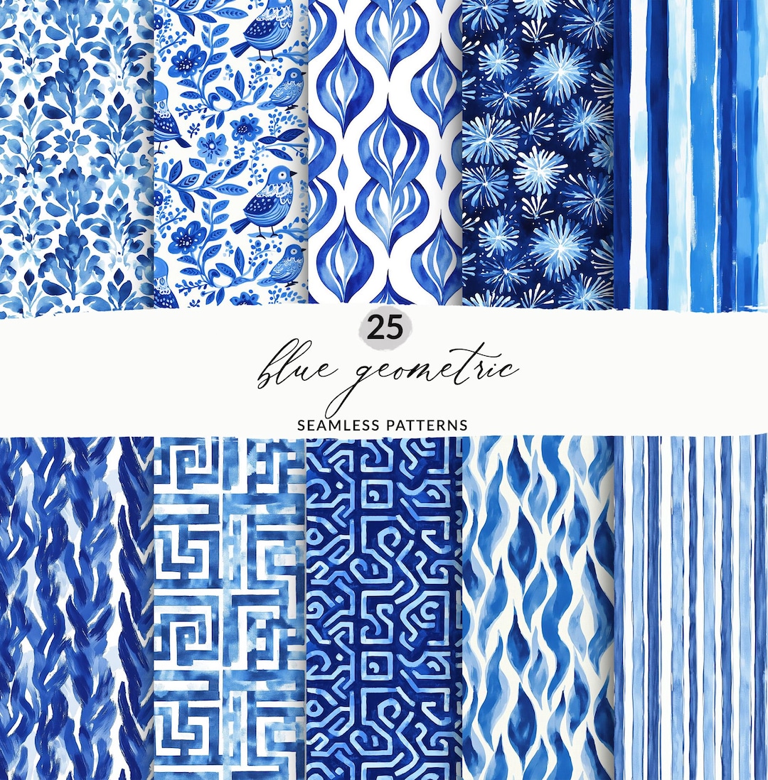 Seamless Blue and White Geometric Patterns, Seamless Blue Greek ...
