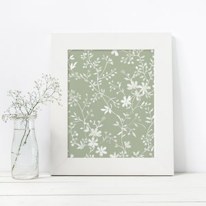 Seamless Sage Green Pattern, Dainty Sage Green Leaves and Branches ...