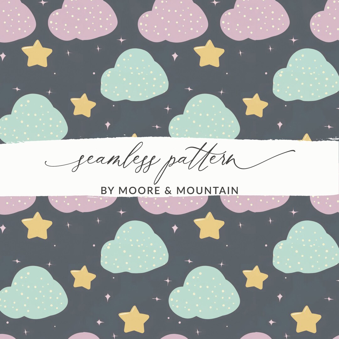 Seamless Clouds Pattern, Nursery Clouds Print, Cute Clouds and Stars ...