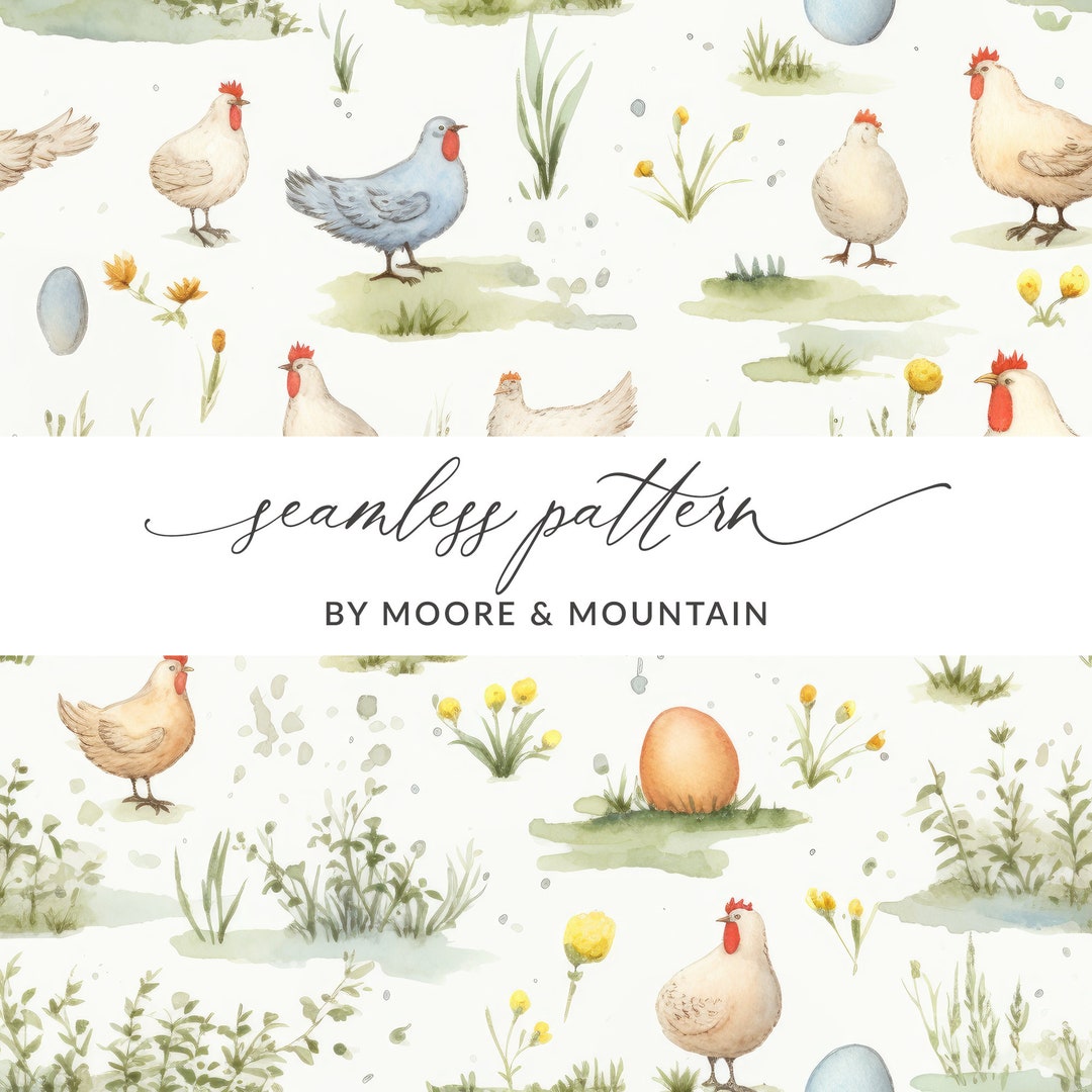 Seamless Chicken Pattern Watercolor Chickens Background, Spring Chicken ...