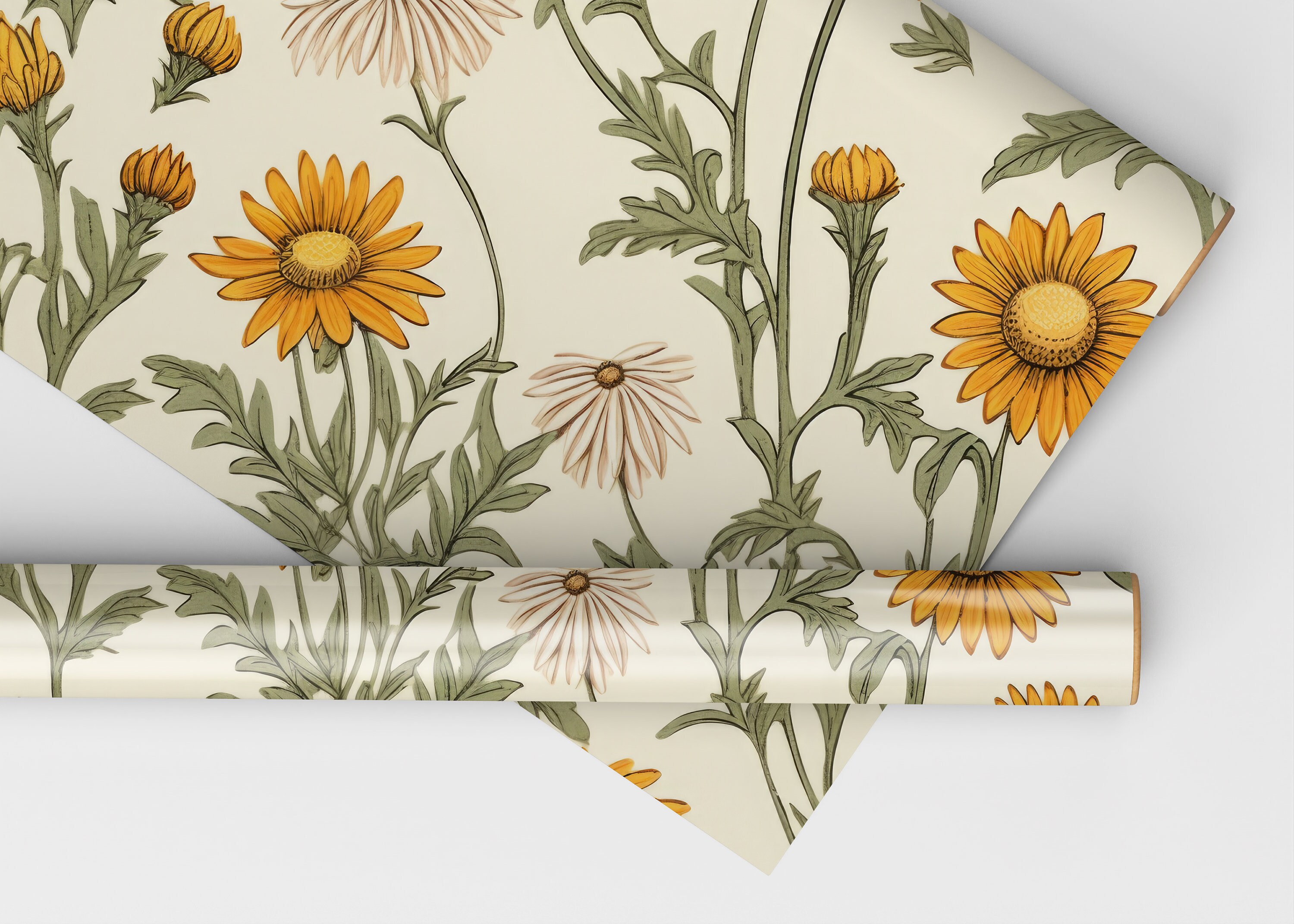 Floral Cottagecore PNG Background Design, Vintage Daisy Stems Design ...