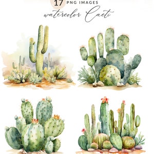 Watercolor Desert Clipart, Painted Cactus Clipart, Watercolor Cactus ...
