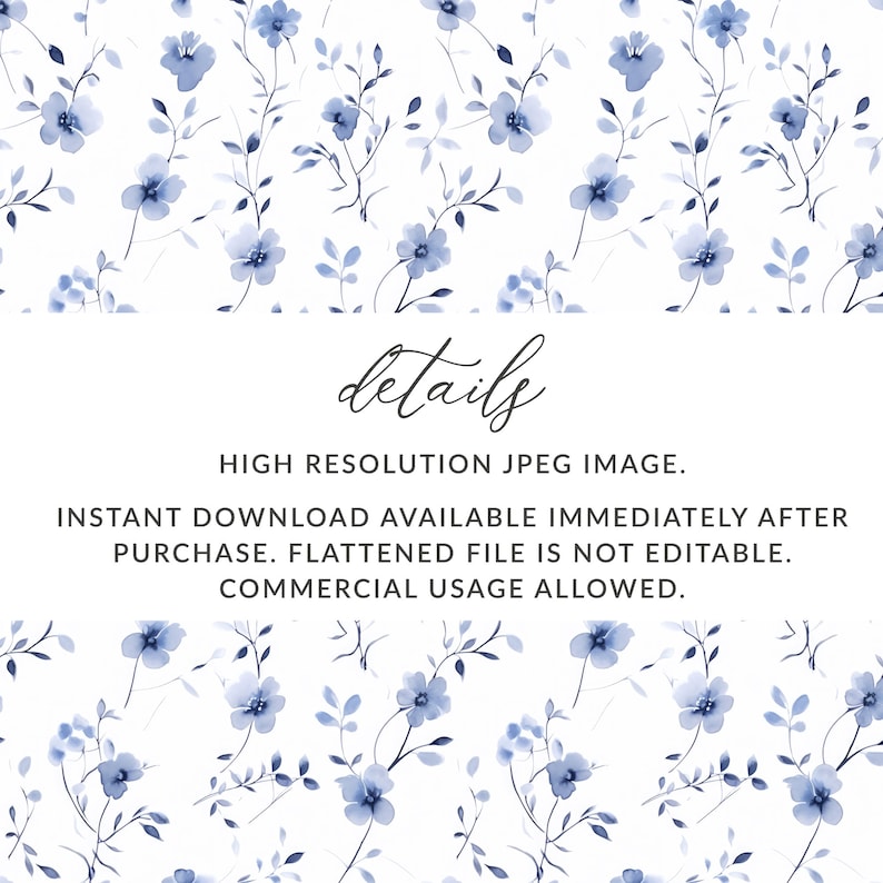 Delicate Blue Flower Pattern, Dainty Blue Watercolor Floral Pattern ...