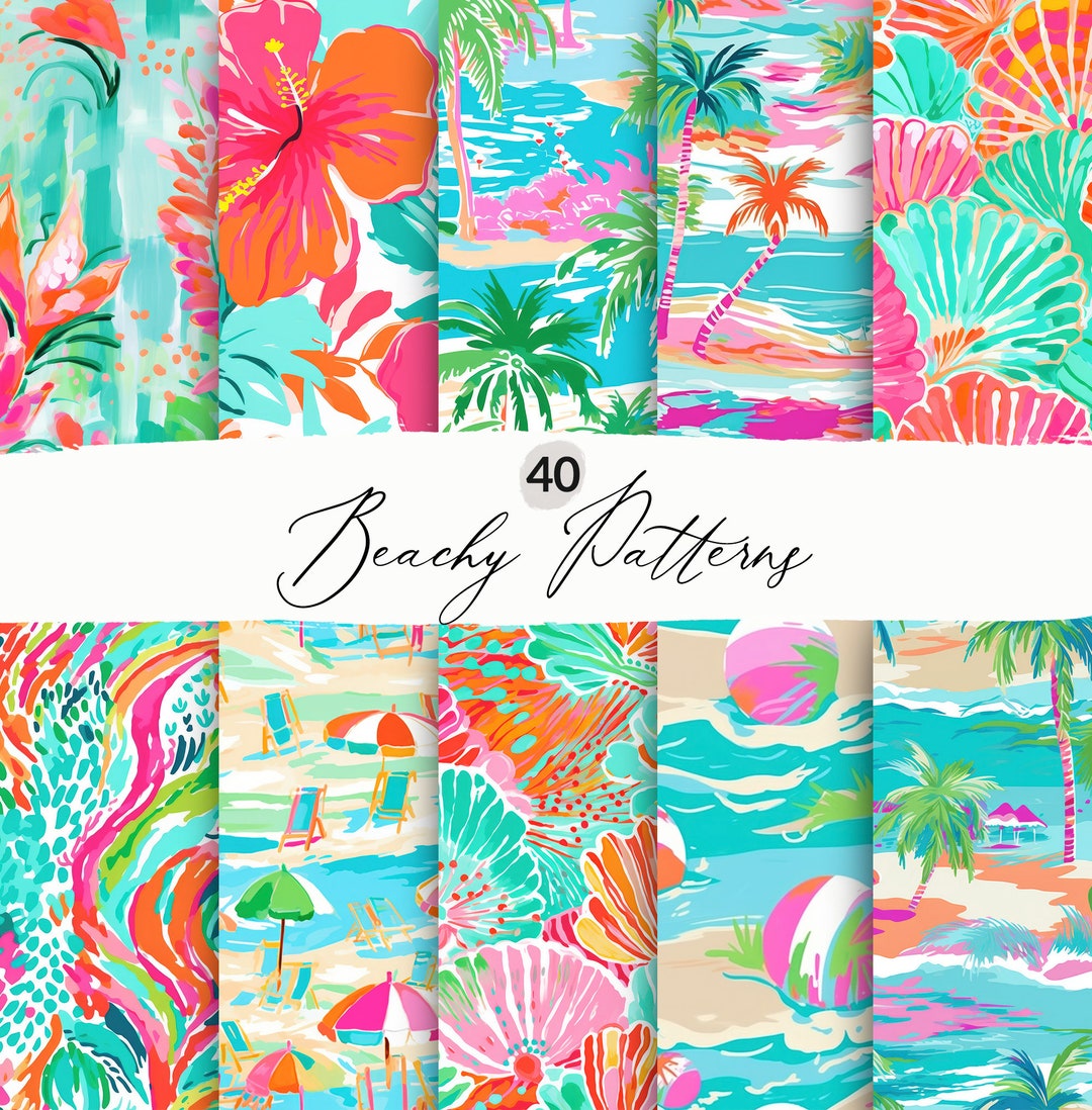 40 Beachy Seamless Patterns, Seamless Beach Pattern PNG Digital Files ...
