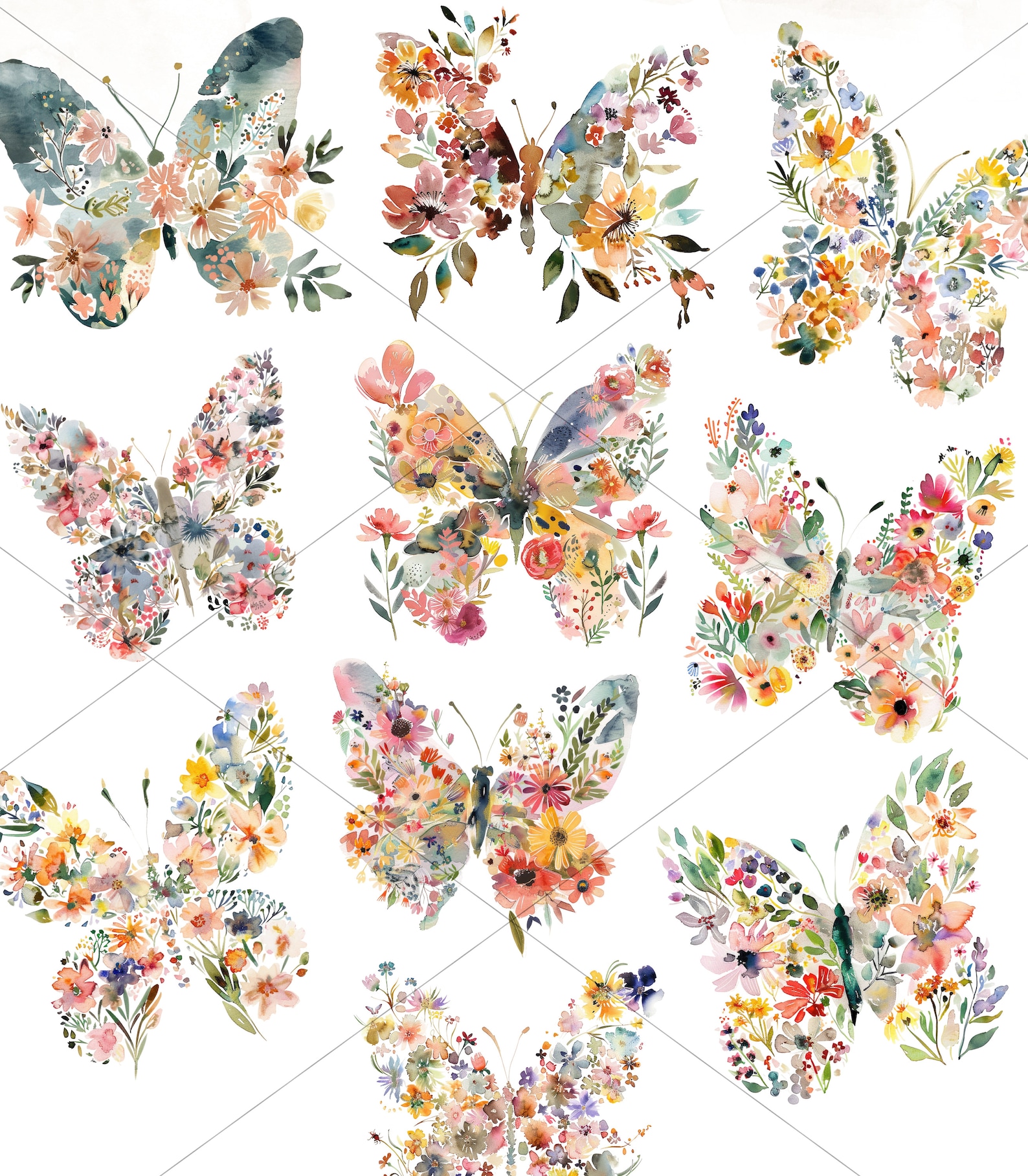 Painted Butterflies Clipart Spring, Boho Butterfly Clipart, Floral ...