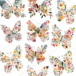 Painted Butterflies Clipart Spring, Boho Butterfly Clipart, Floral ...