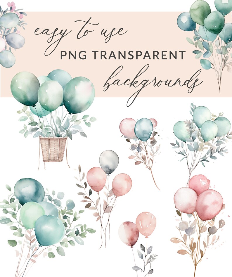 Watercolor Clipart Balloons, Watercolor Balloon Clip Art, Watercolor ...
