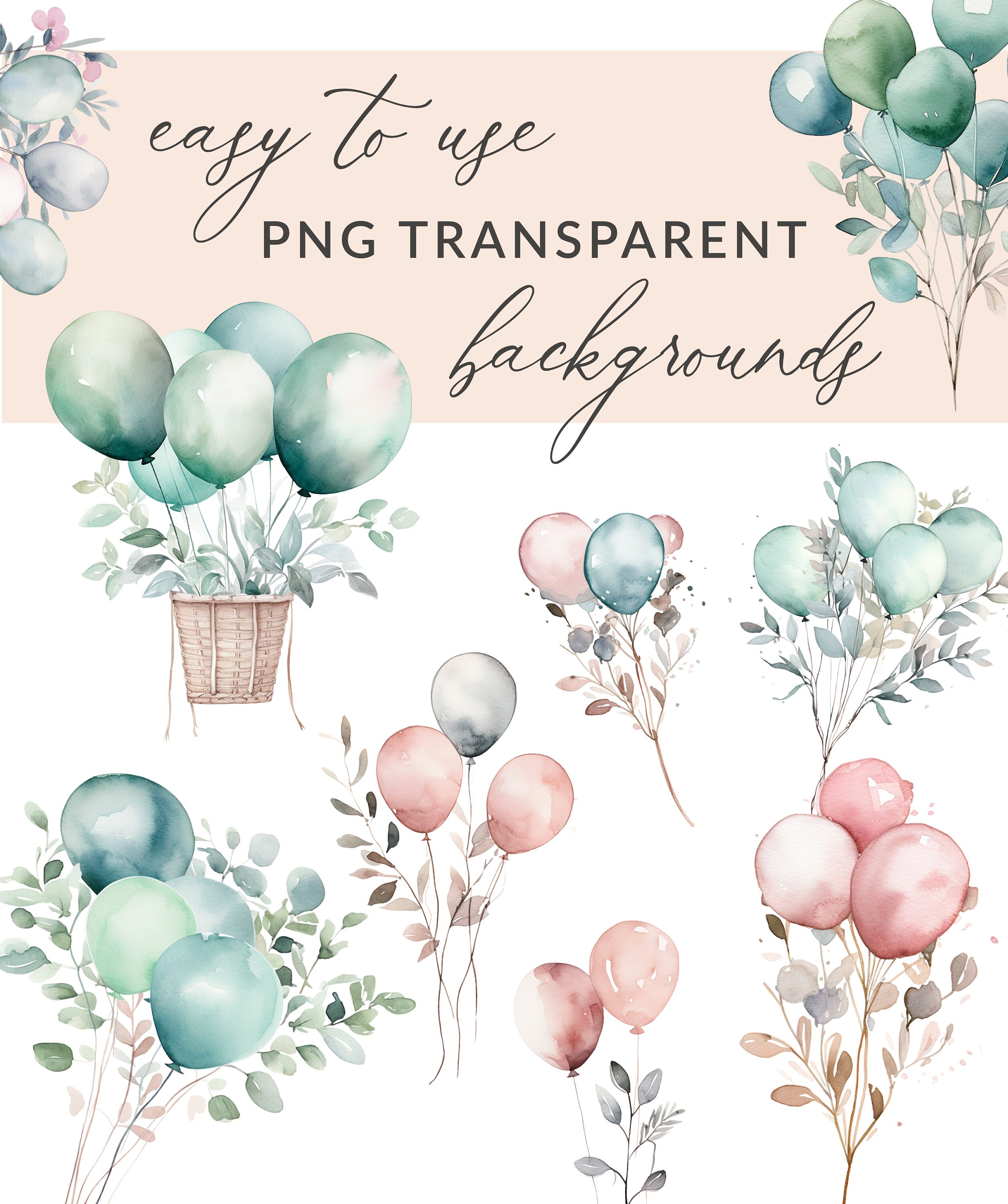 Watercolor Clipart Balloons, Watercolor Balloon Clip Art, Watercolor ...