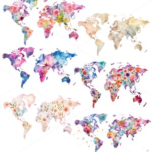 Downloadable World Map Clipart, Flower World Map Clipart Floral ...