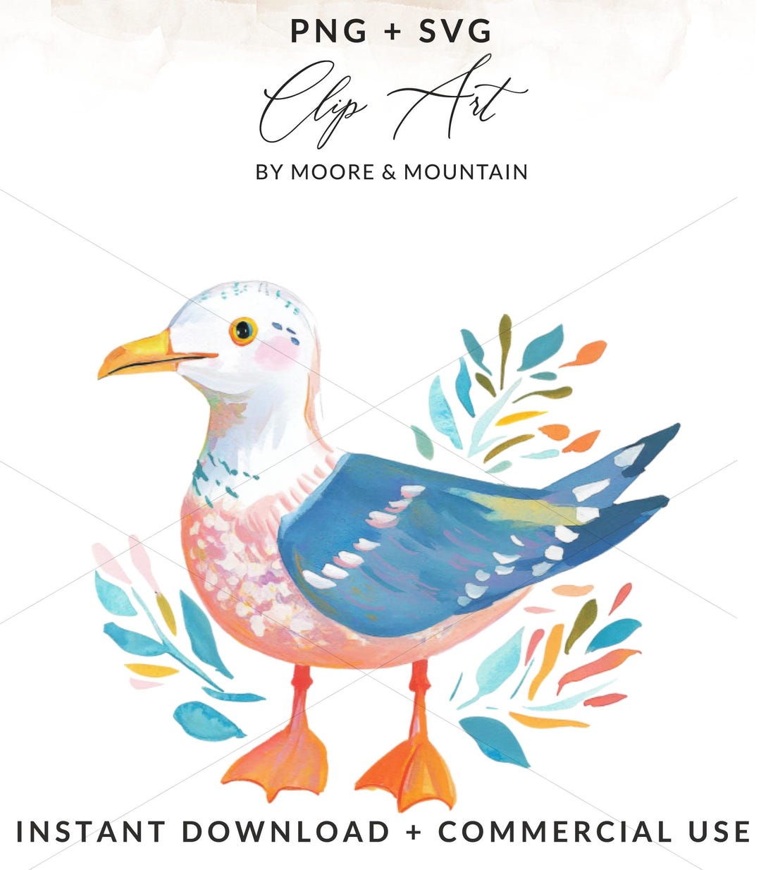 Preppy Seagull Clipart, Cute Bird PNG, Pastel Summer Art, Whimsical ...