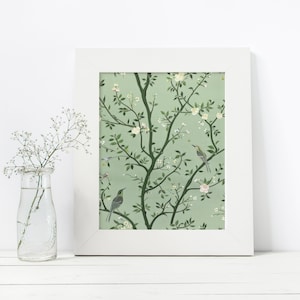 Sage Green Chinoiserie Floral Pattern, Seamless Green Chinoiserie ...