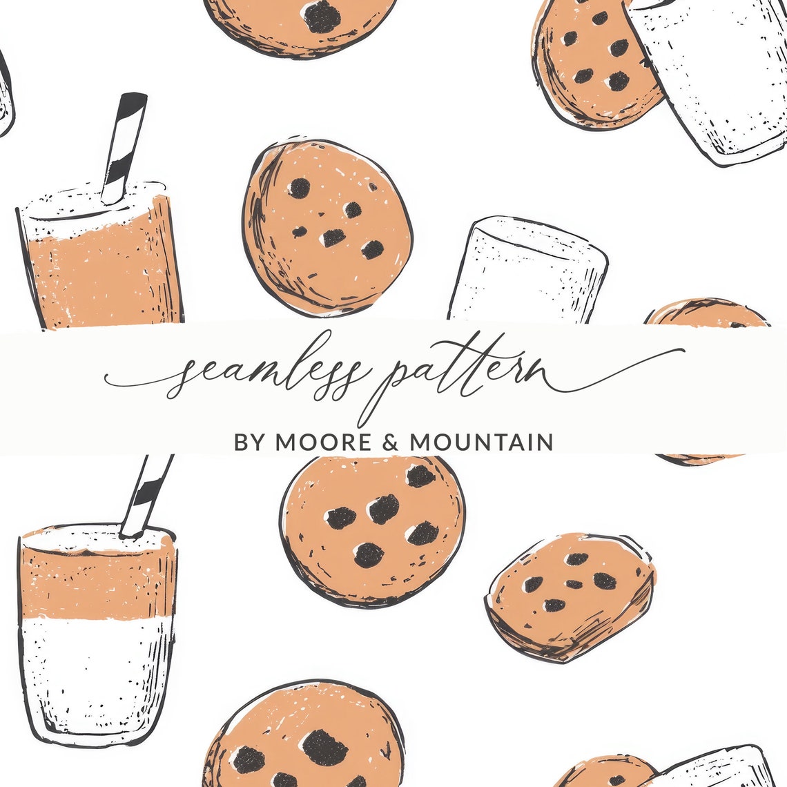 Milk and Cookies Seamless Pattern Chocolate Chip Cookies Background ...