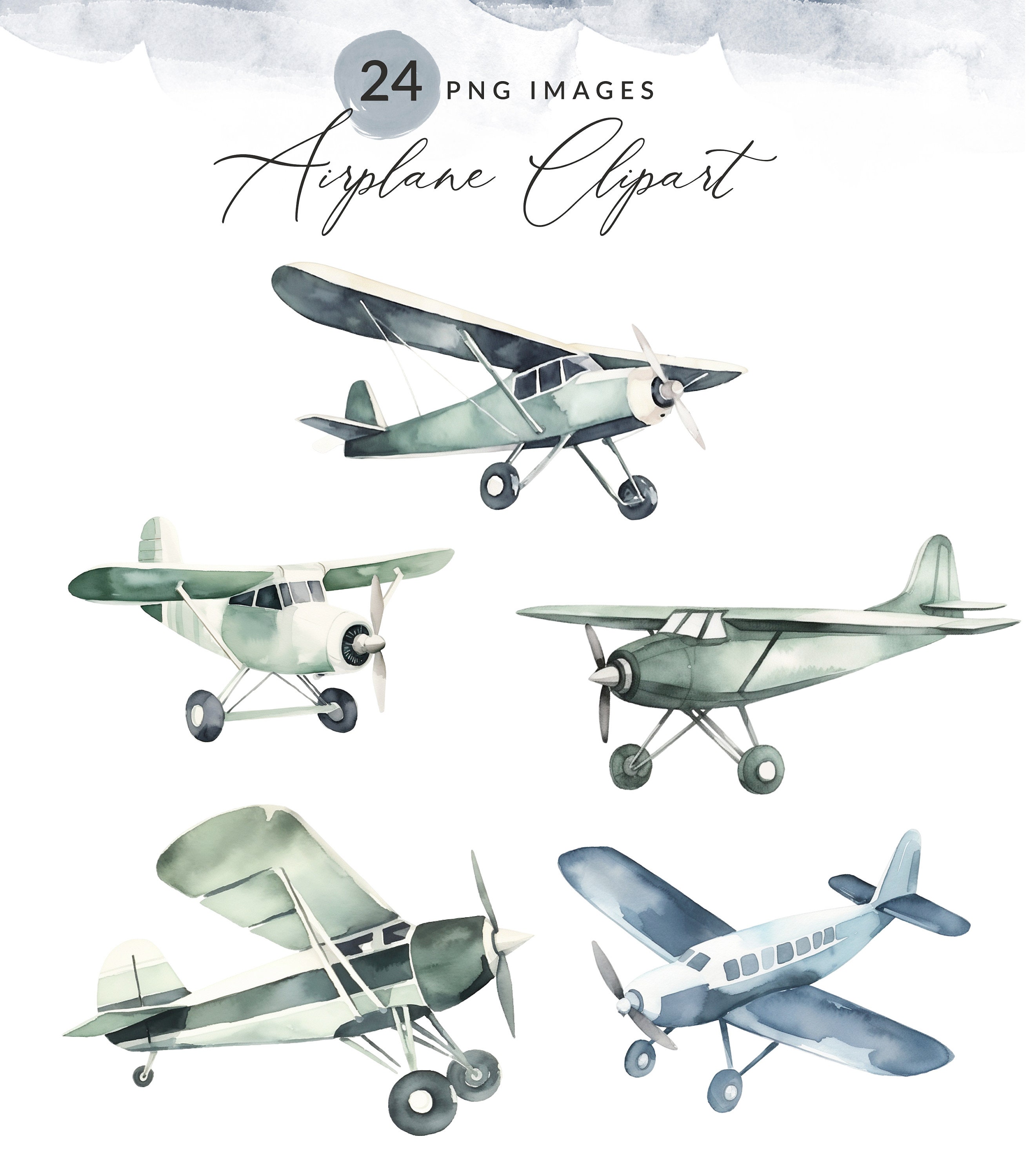 Watercolor Airplane Clipart, Painted Airplane Clipart, Watercolor ...