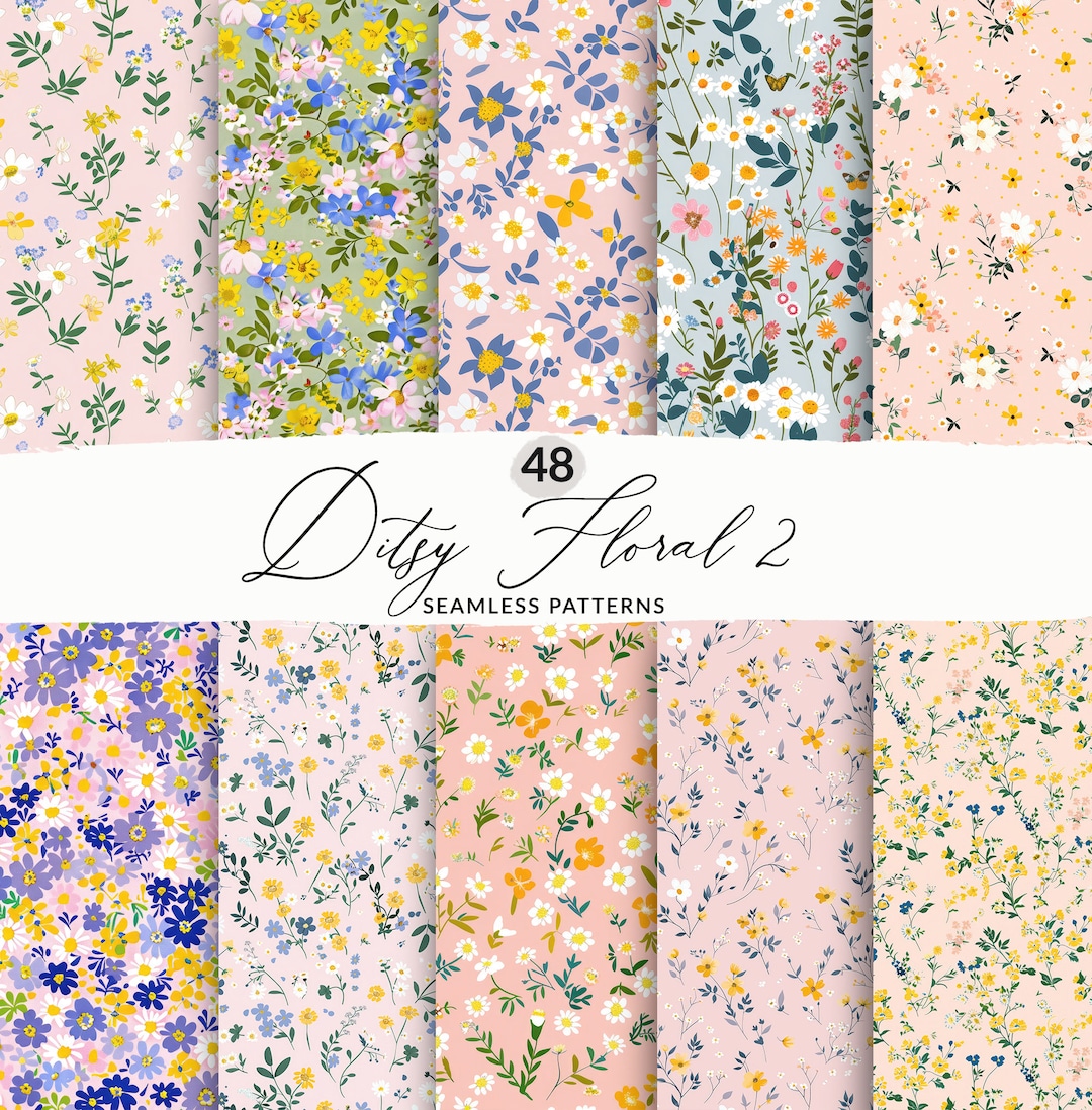 48 Seamless Pastel Ditsy Floral Patterns, Repeating Ditsy Floral ...