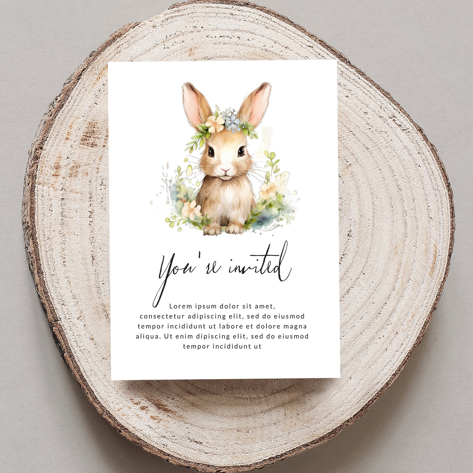 Boho Watercolor Bunny Clipart, Spring Bunnies With Flowers Clipart ...