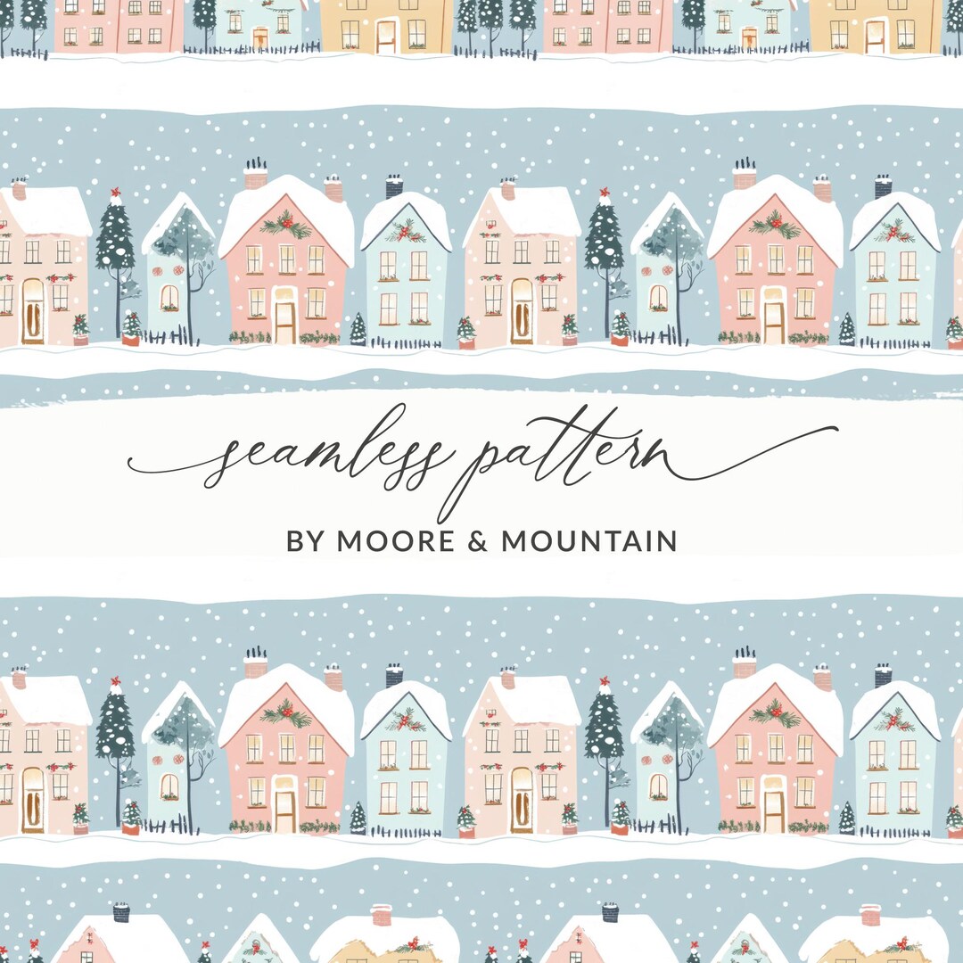 Winter Village Seamless Pattern, Christmas Digital Paper (digital ...