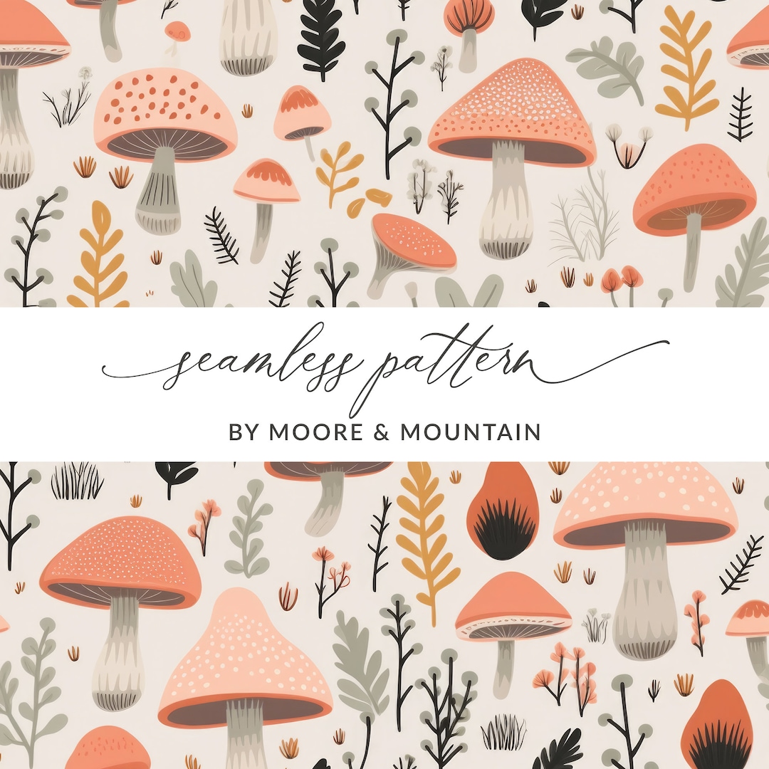 Cute Mushrooms Seamless Background Mushrooms Digital Paper Design, Cute ...