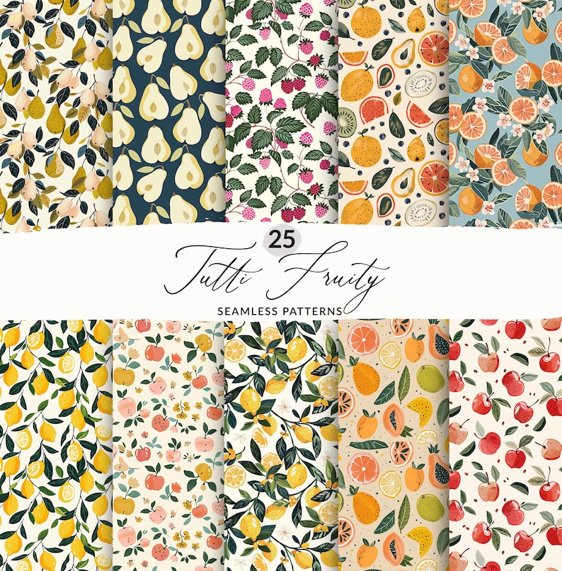 Fruit Seamless Patterns, Preppy Fruit Patterns, Cute Seamless Fruit ...