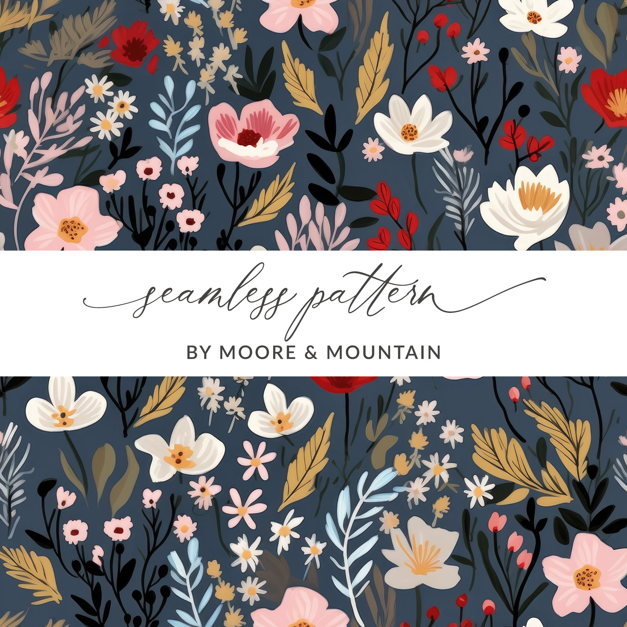Dark Blue Flower Seamless Digital Paper for Sublimation Design Cute ...
