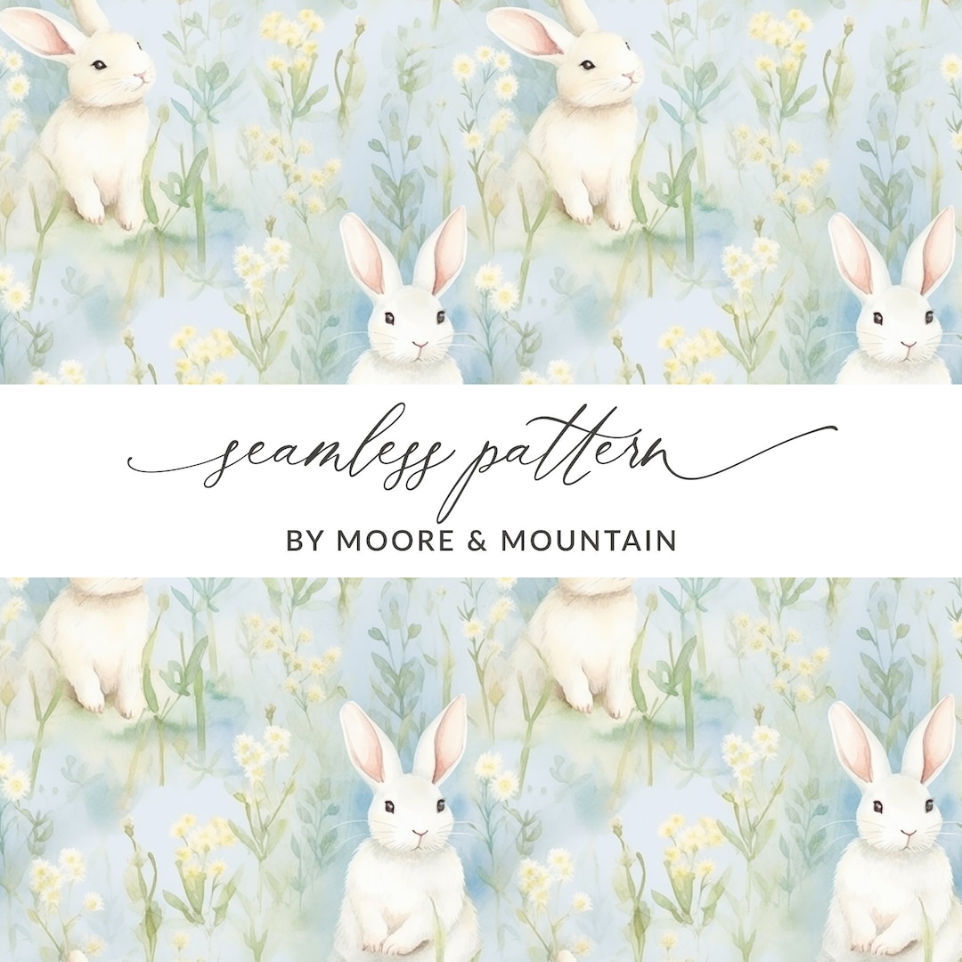 Watercolor Spring Rabbit Pattern, Blue Bunny Seamless Background ...