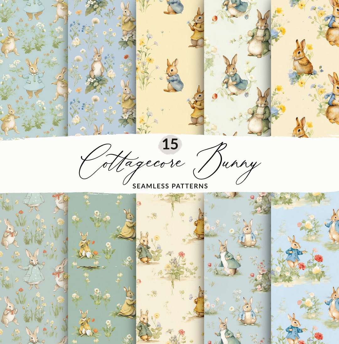 Seamless Cottagecore Rabbit Patterns, Seamless Cottagecore Animal ...