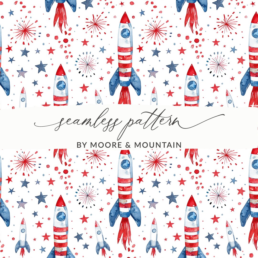Seamless July 4th Pattern, Fireworks Seamless Pattern, Red White and ...