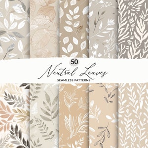 50 Seamless Neutral Pattern, Neutral Leaves Background Patterns Set ...