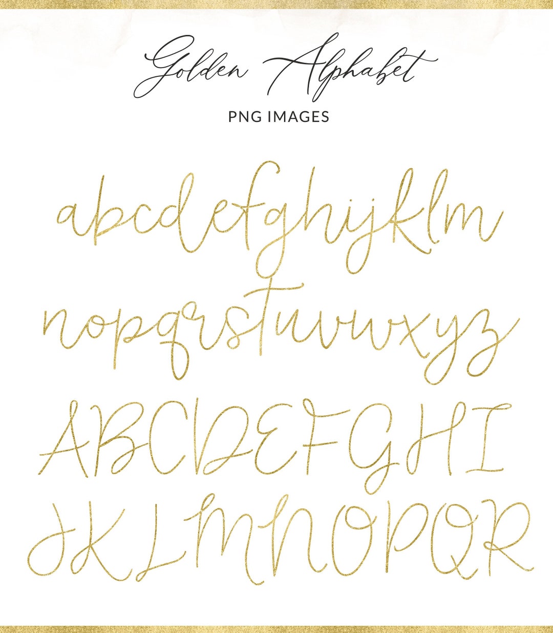 Gold Alphabet Letters, Gold Glitter Alphabet PNG, Gold Script Lettering ...
