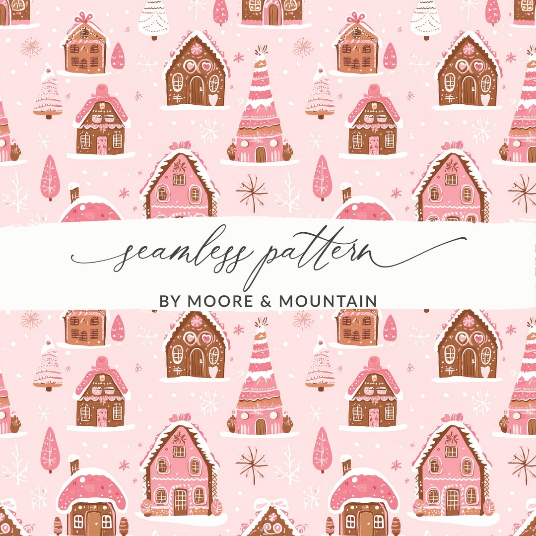 Pink Gingerbread House Seamless Pattern Pink Christmas Background ...