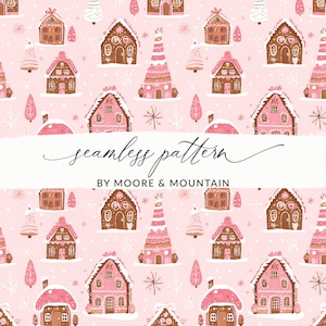 Pink Gingerbread House Seamless Pattern Pink Christmas Background ...