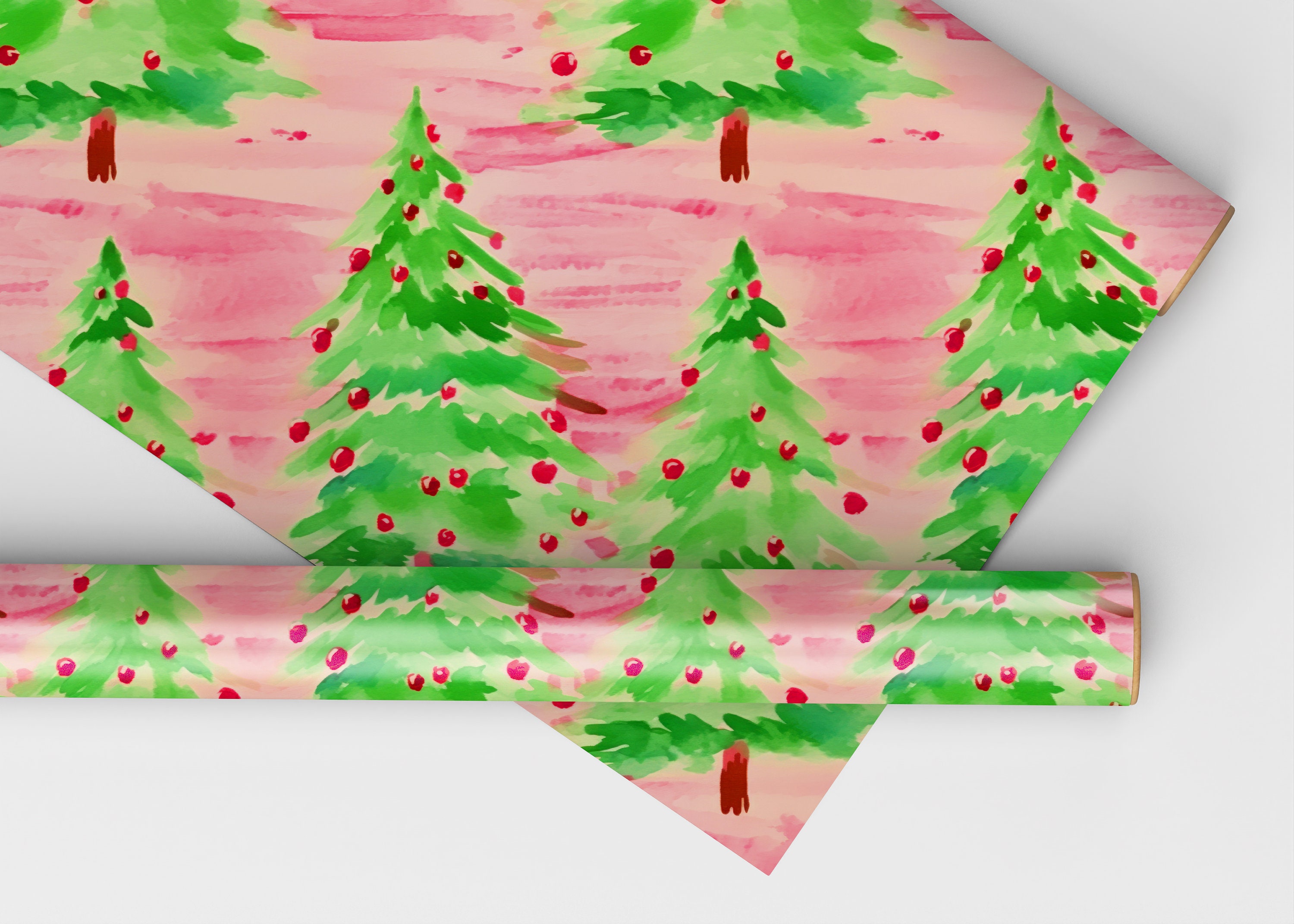 Watercolor Christmas Tree Preppy Pattern, Pink Christmas Tree Seamless ...