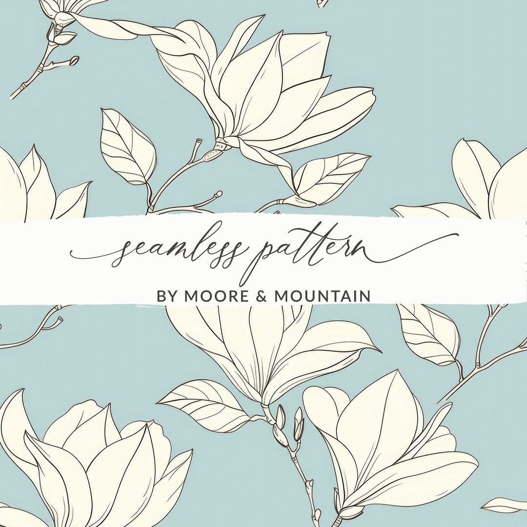Seamless Magnolia Branch Pattern, Light Blue Blossom Seamless ...